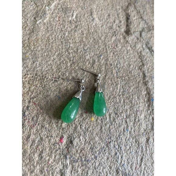 Estate | Jewelry | Verdite Earrings Green Teardrop Dangle Silver Tone ...